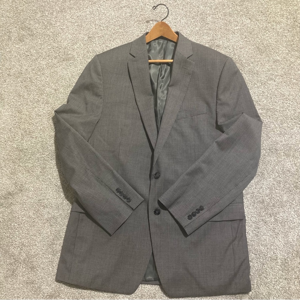 Calvin Klein 42l Gray Micro Check 100% Wool Mens Blaz… - Gem